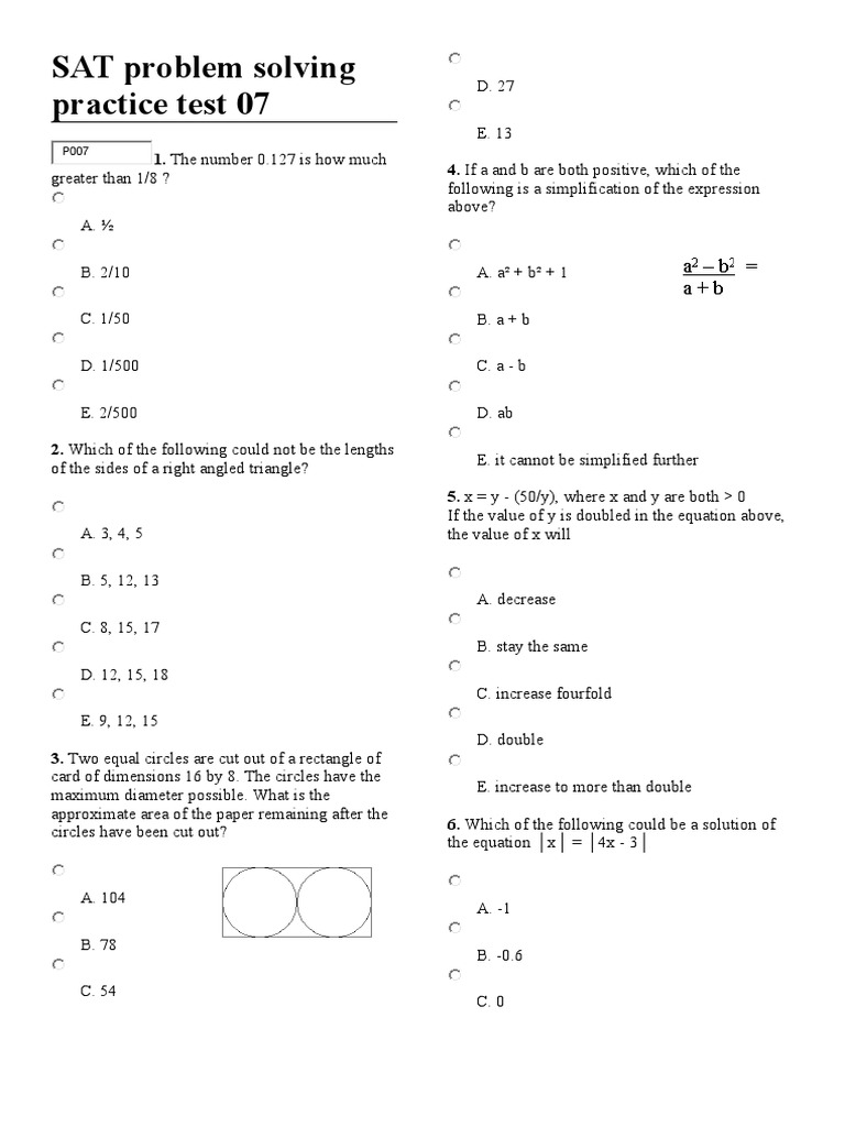 SAT Problem Solving Practice Test 07 | PDF