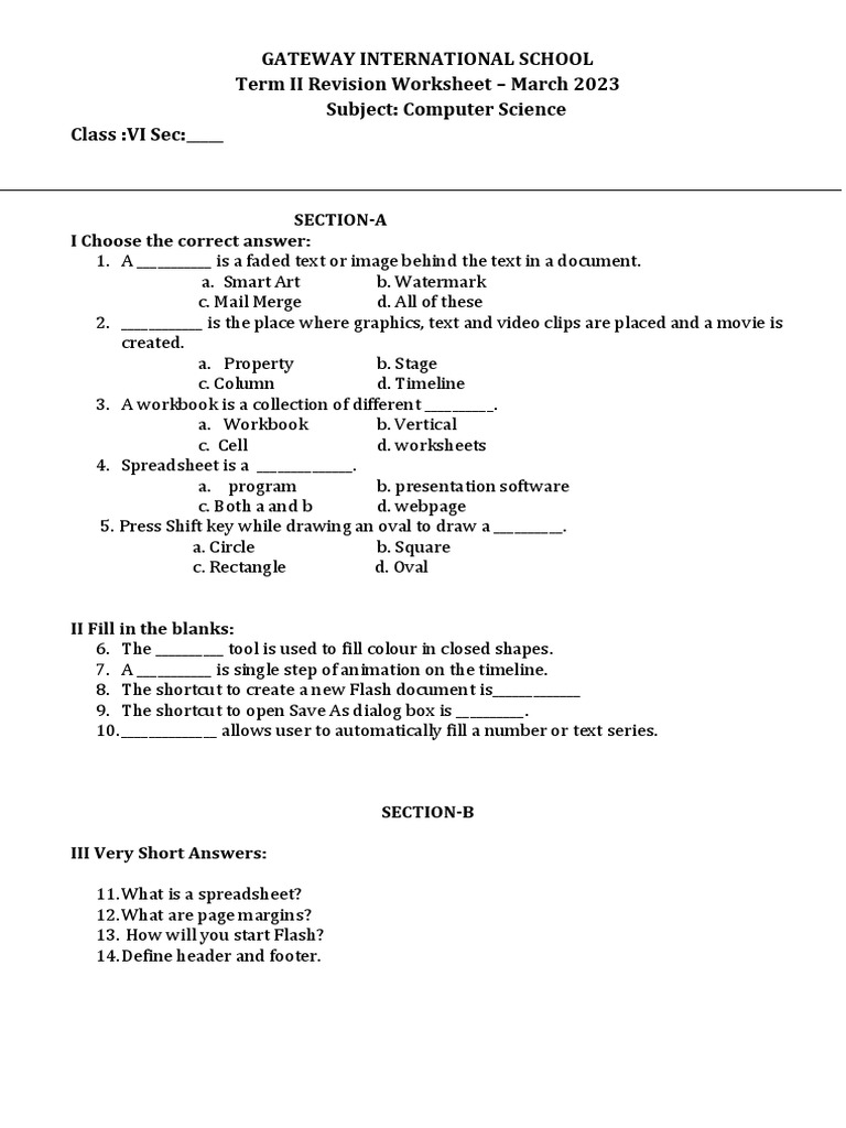 Gr-6 C.Sci Term2 Worksheet | PDF | Spreadsheet | Microsoft Excel