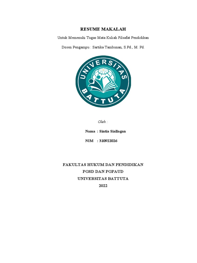 (PGSD) Sintia - Resume Materi - MK Filsafat Pendidikan | PDF