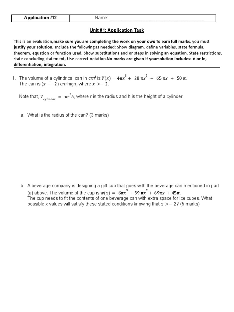 Unit 1 Test MHF4U August 2022 | PDF | Polynomial | Equations
