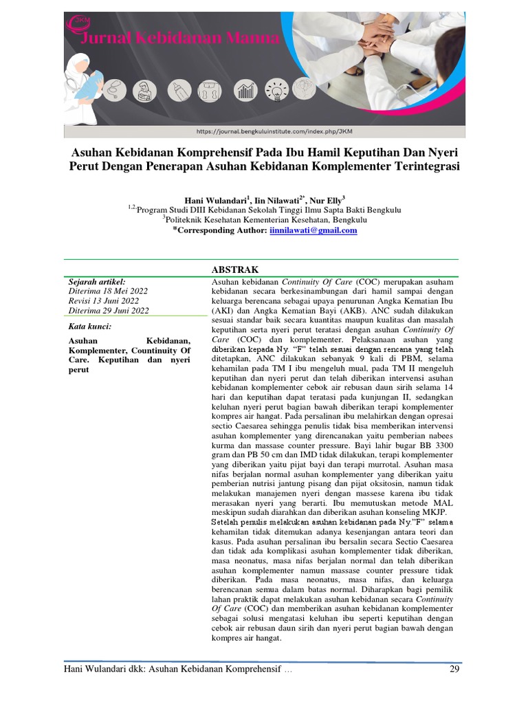 Asuhan Kebidanan Komprehensif Pada Ibu Hamil Keputihan Dan Nyeri Perut Dengan Penerapan Asuhan ...