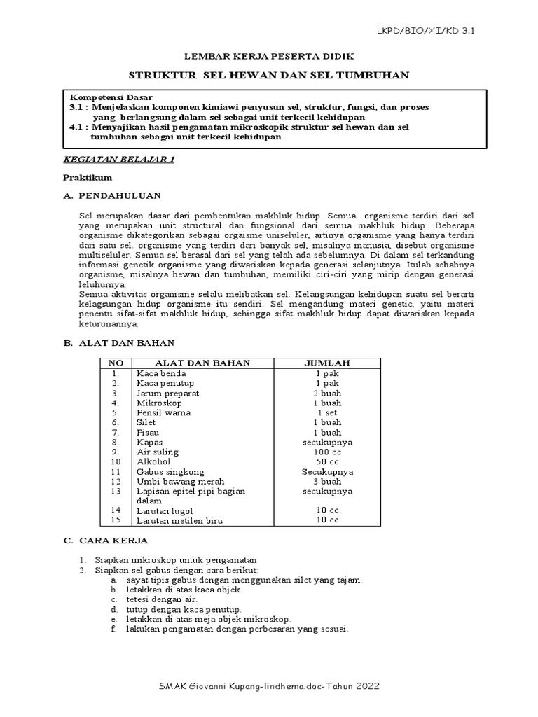 LKPD KD 3.1 Organel Sel Dimas | PDF