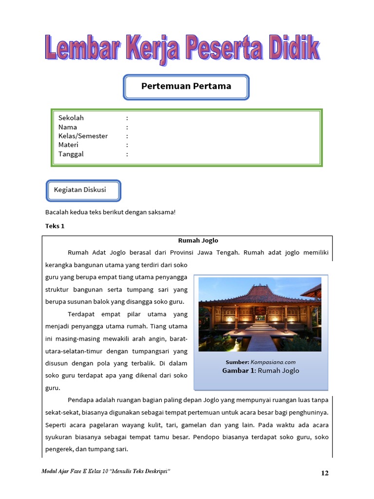 Lembar Kerja Siswa - Memahami Teks Deskripsi | PDF