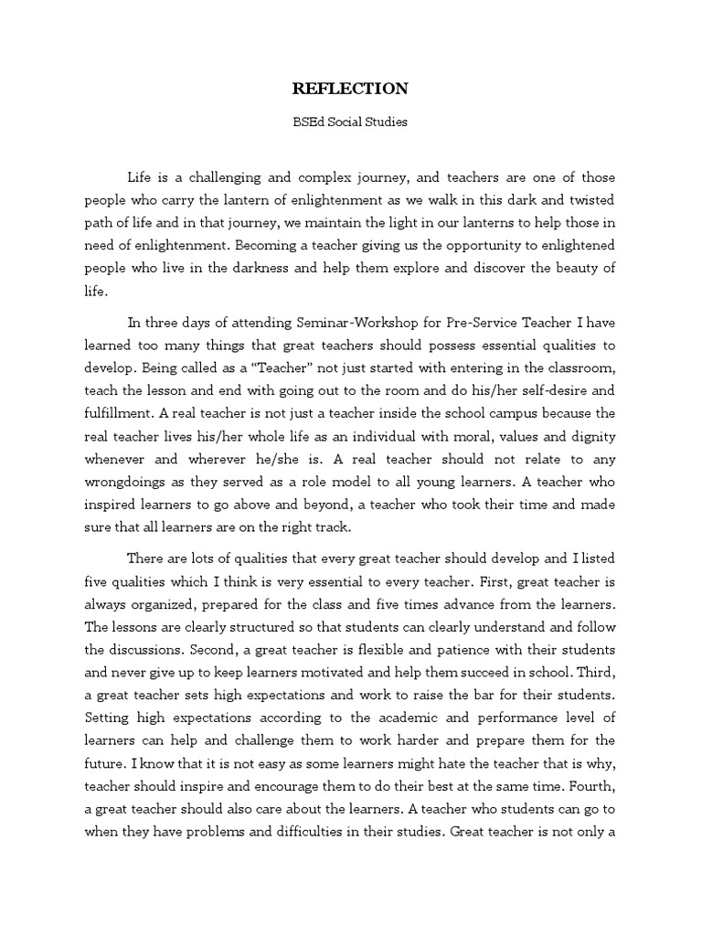 REFLECTION Seminar | PDF | Teachers | Classroom Management