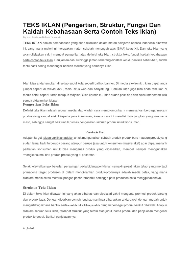 TEKS IKLAN Kelas Xii | PDF