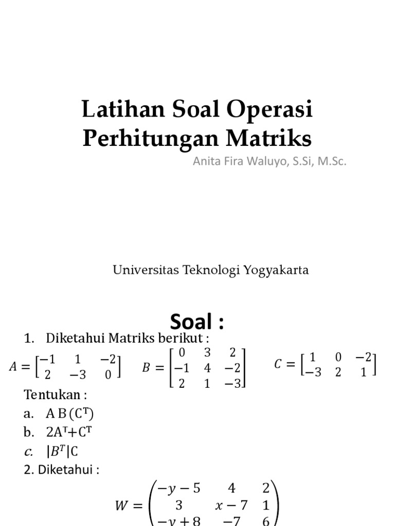 T1. Soal Operasi Perhitungan Matriks | PDF