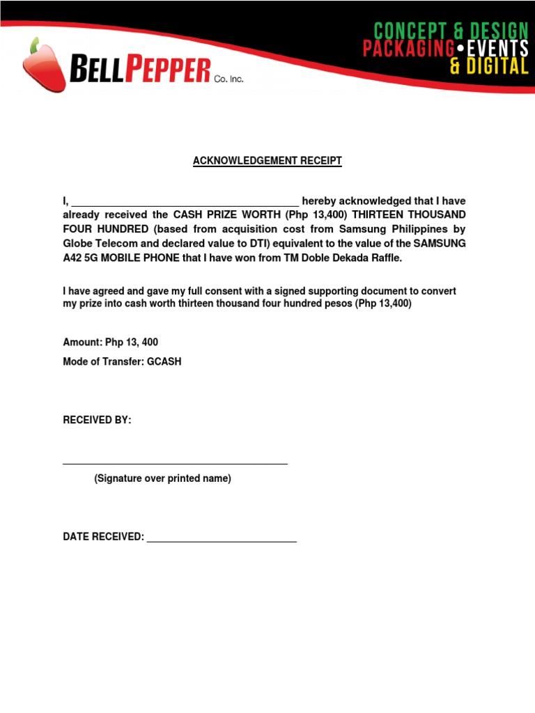 5G Phone Cash Conversion Acknowledgement Receipt | PDF