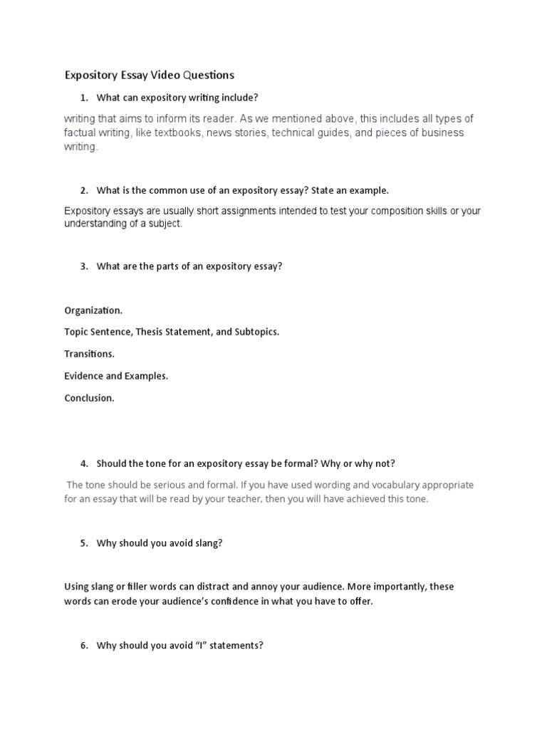 Expository Essay Video Questions September 15 | PDF
