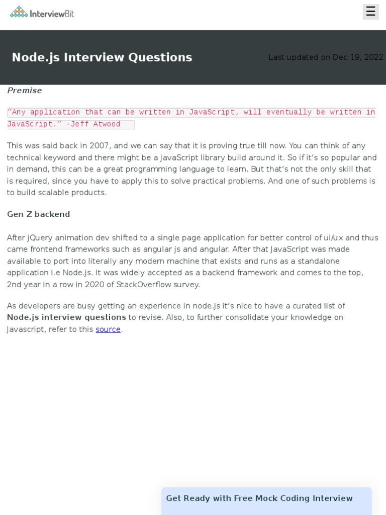 An Insightful Overview of Node.js Fundamentals and Interview Questions | PDF | Thread (Computing ...