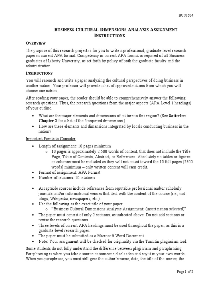 Business Cultural Dimensions Analysis Assignment Instructions 4805842276331091 | PDF | Apa Style ...
