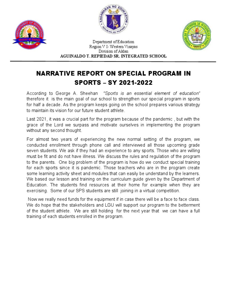 Narrative Report on Sports Program 2021-2022 | PDF