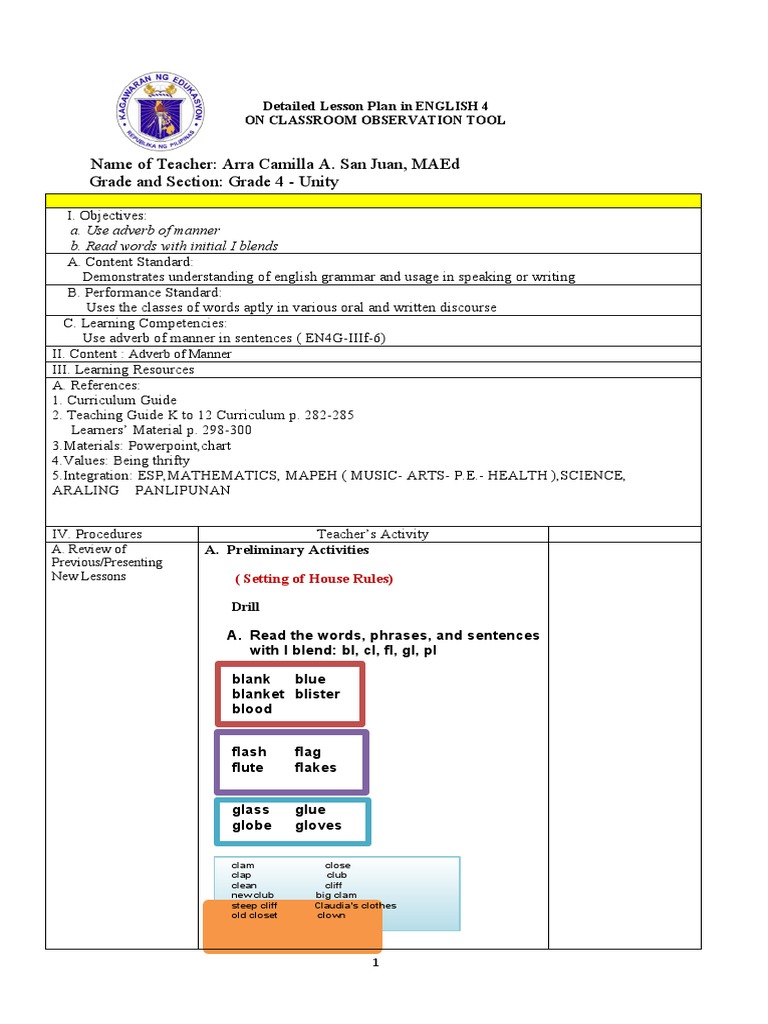 LP Cot-3rd Q | PDF | Adverb | Cognition