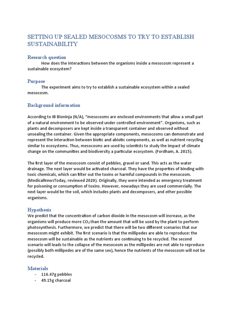 Establishing Sustainable Sealed Mesocosms | PDF | Ecosystem | Soil