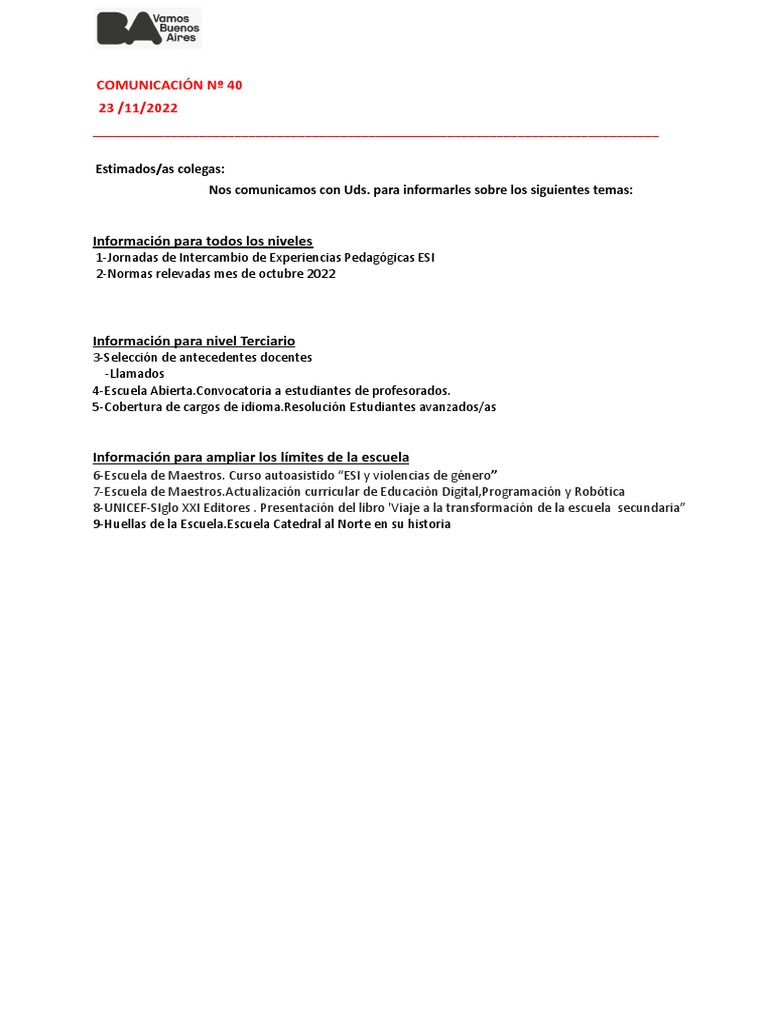 Comunicación N°40 | PDF | Educación más alta | Maestros