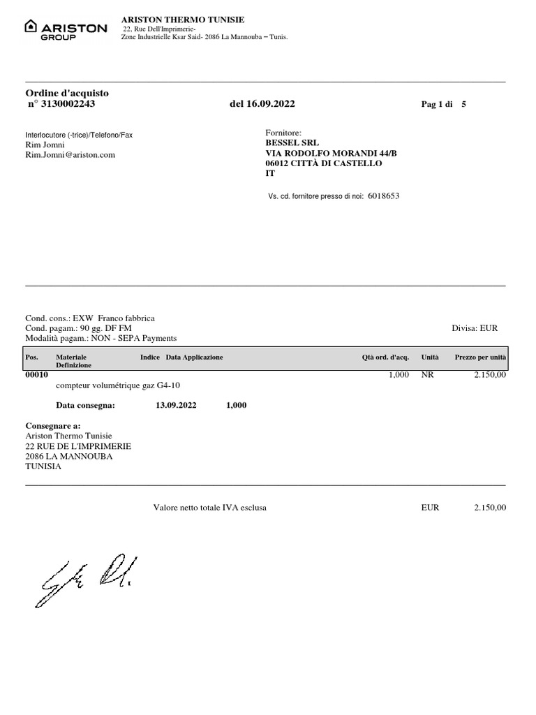 Purchase Order for Gas Meter G4-10 | PDF | Receipt | Specification ...