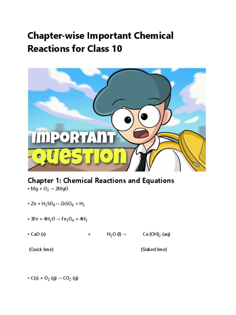 Important Chemical Reactions for Class 10 Chemistry | PDF | Ethanol | Chemical Reactions