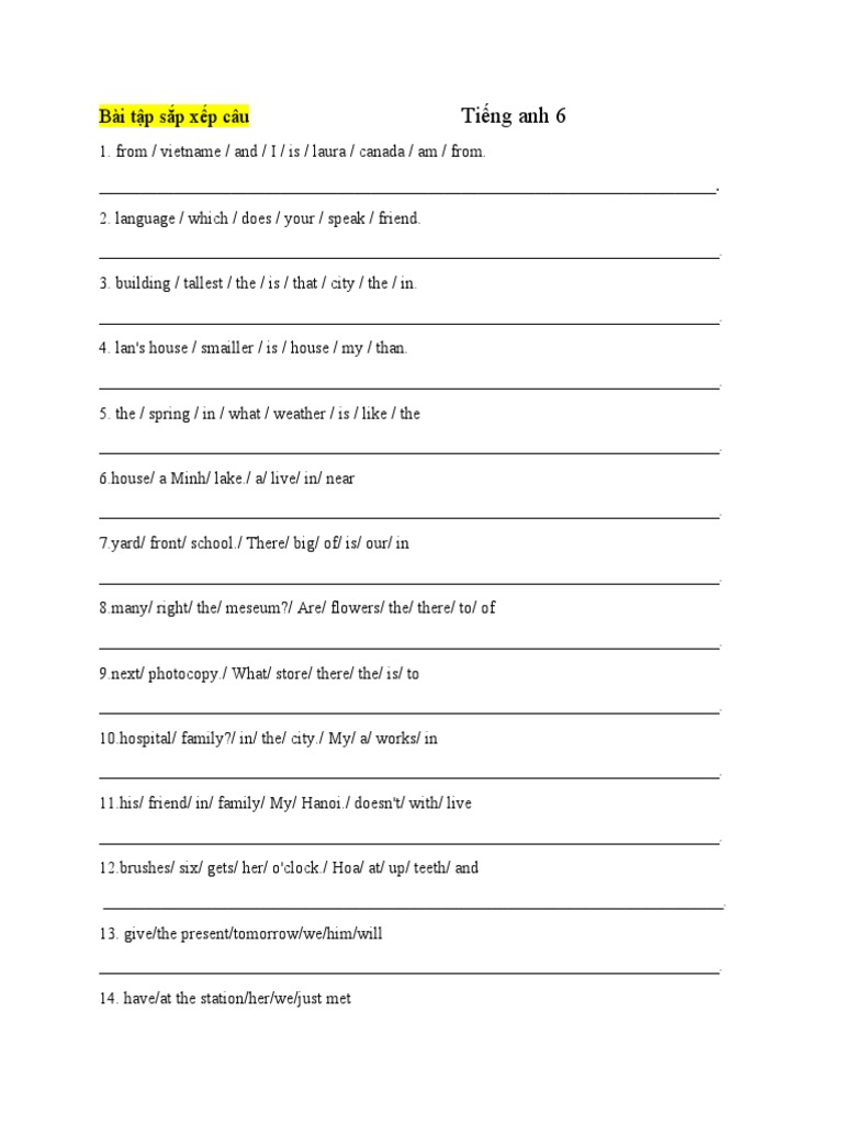 Bài tập sắp xếp câu | PDF
