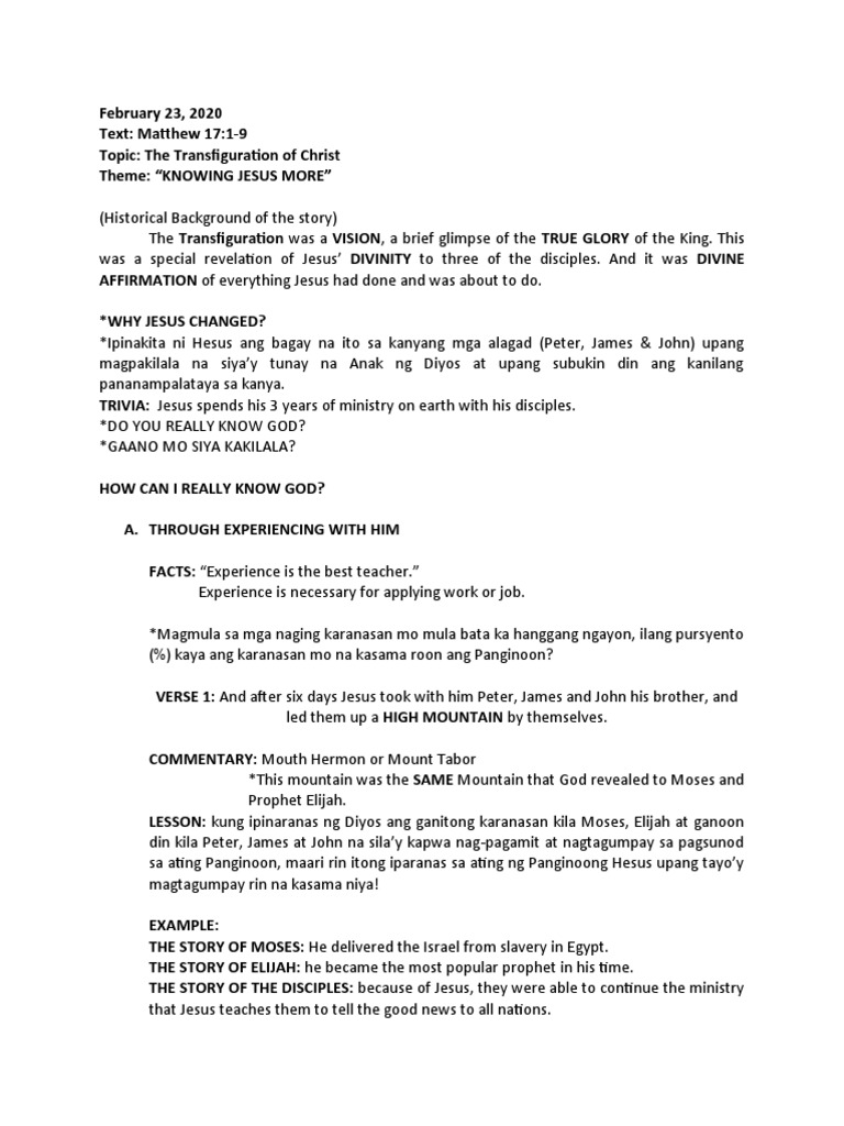 Transfiguration Sermon | PDF | Jesus | Elijah