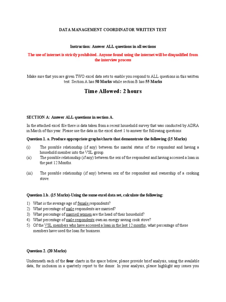 Data Management Coordinator Written Test | PDF