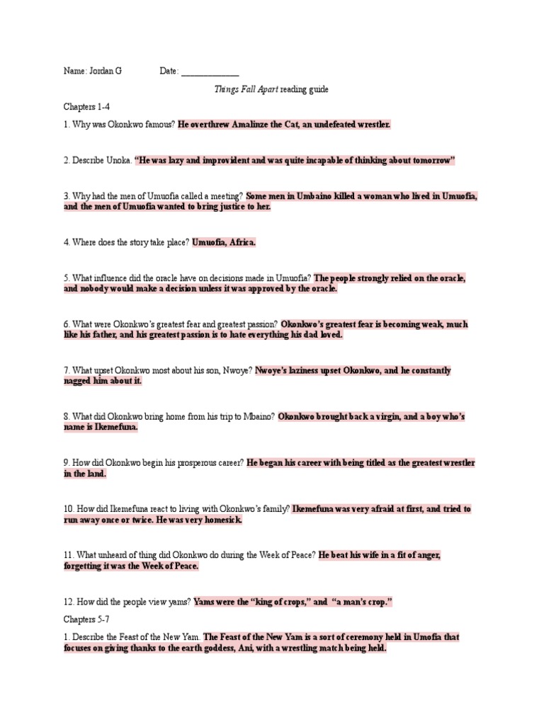 Things Fall Apart Reading Guide | PDF | Religion & Spirituality