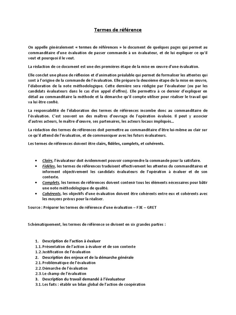 Rédaction des Termes de Référence d'Évaluation | PDF | Évolution de ...