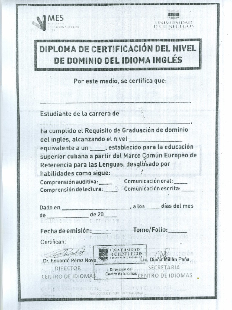 Certificado de Ingles Blanco | PDF