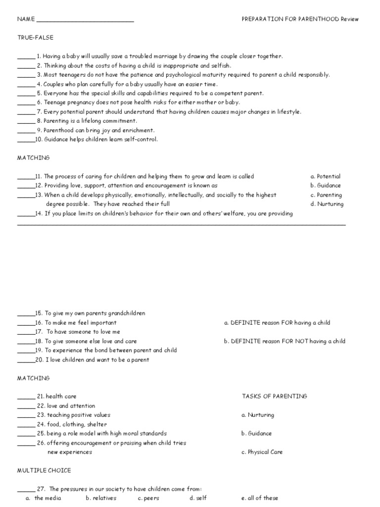 Parenthood Preparation Quiz Guide | PDF | Parenting | Adolescence