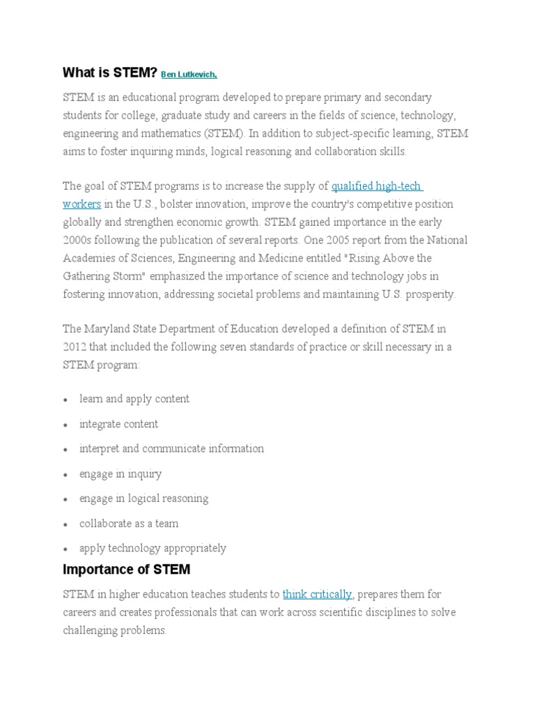 STEM | PDF | Science, Technology, Engineering, And Mathematics | Science