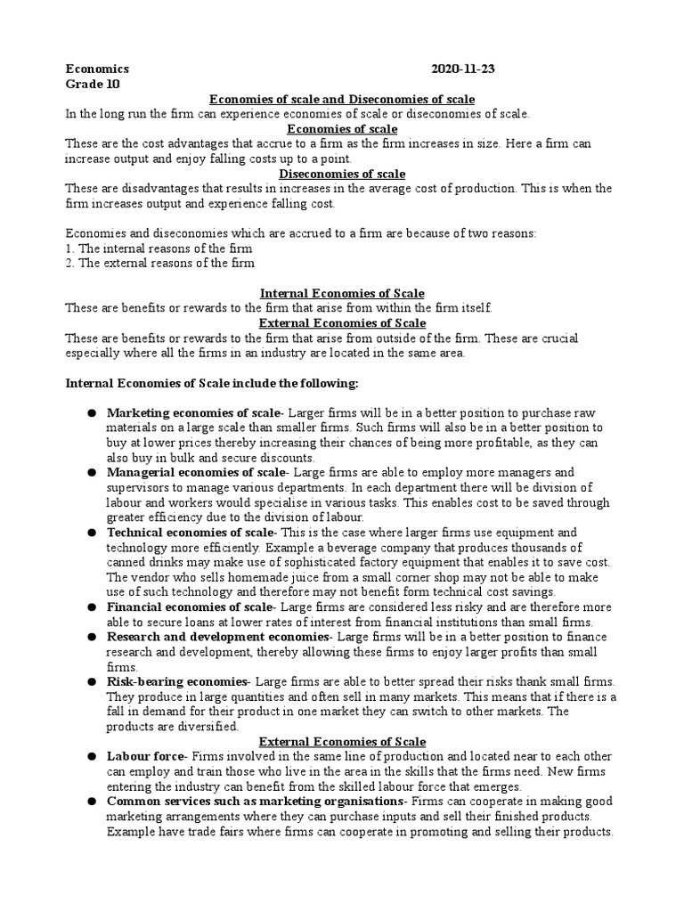 Economies and Diseconomies of Scale | PDF | Economies Of Scale | Labour ...