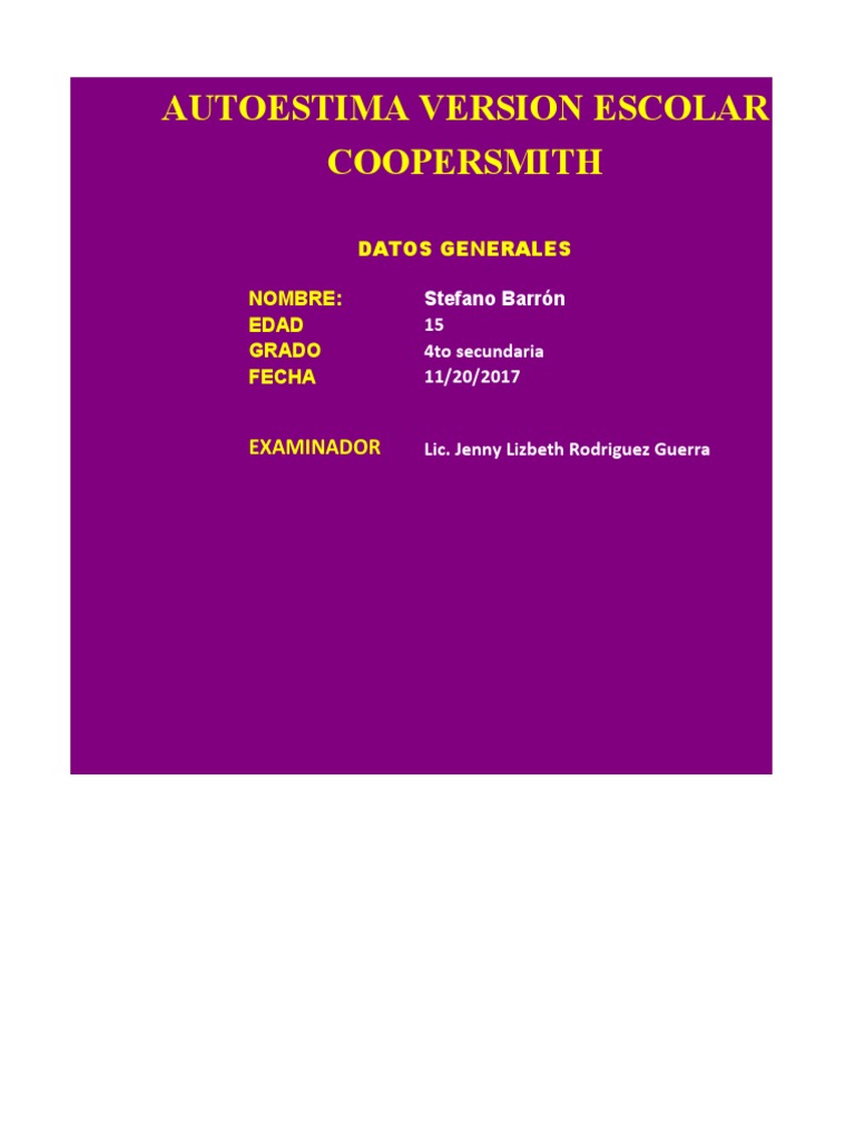 Test Autoestima Escolar y Adultos Coopersmith | PDF
