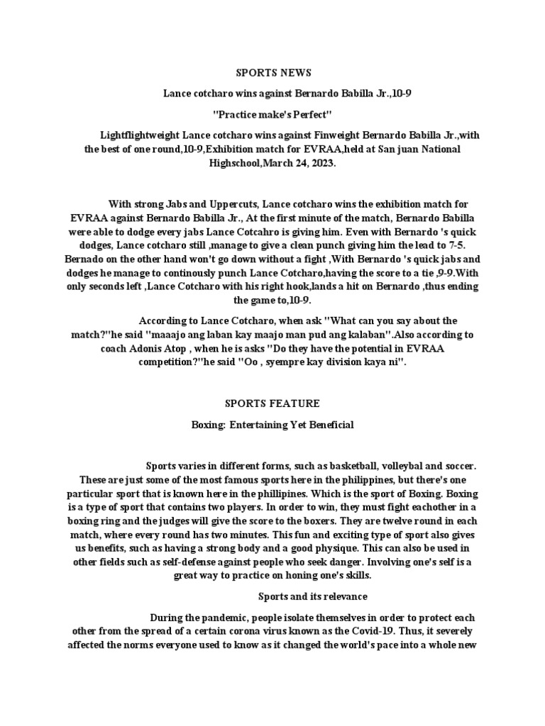 News Write Ups Sample | PDF | Journalism | Physical Fitness