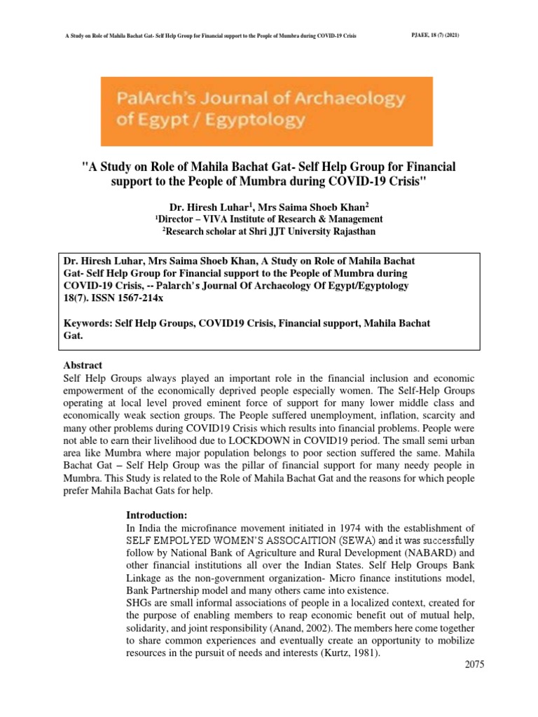A Study On Role Of Mahila Bachat Gat Self Help Group For Financial