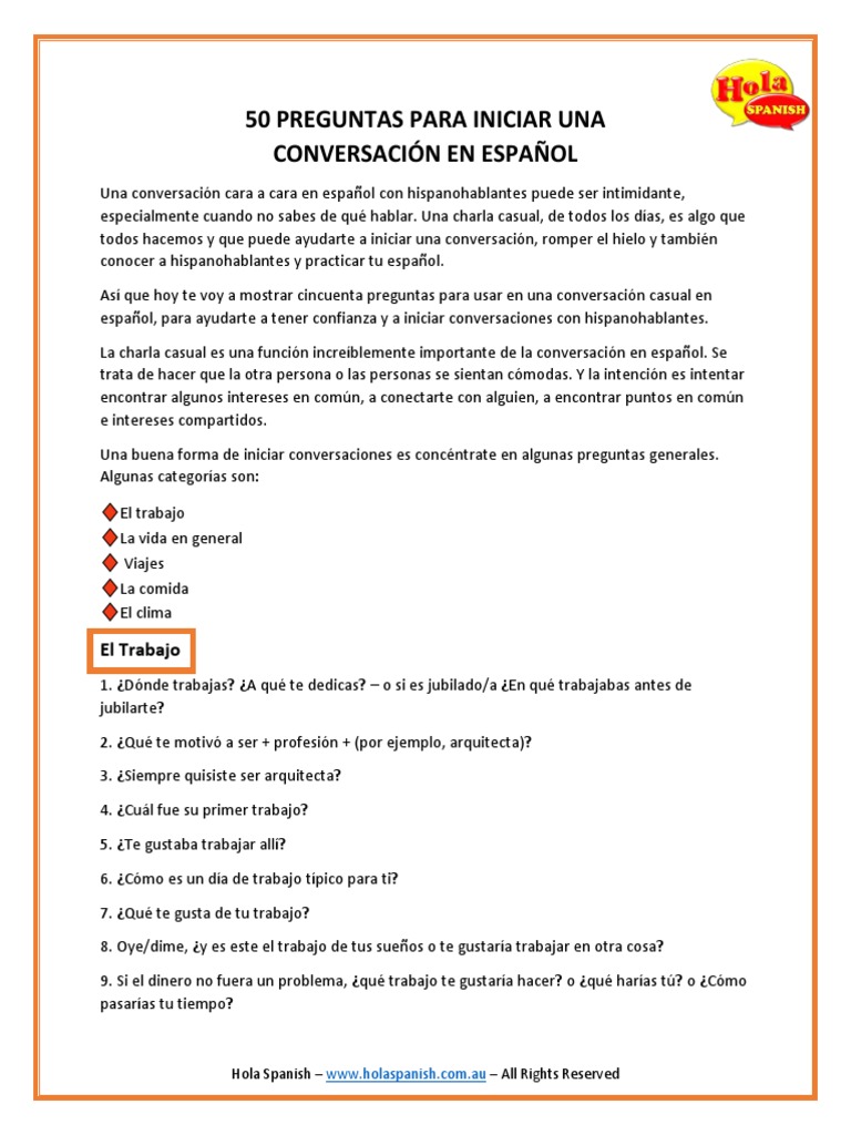50 Preguntas para Iniciar Conversaciones en Español | PDF