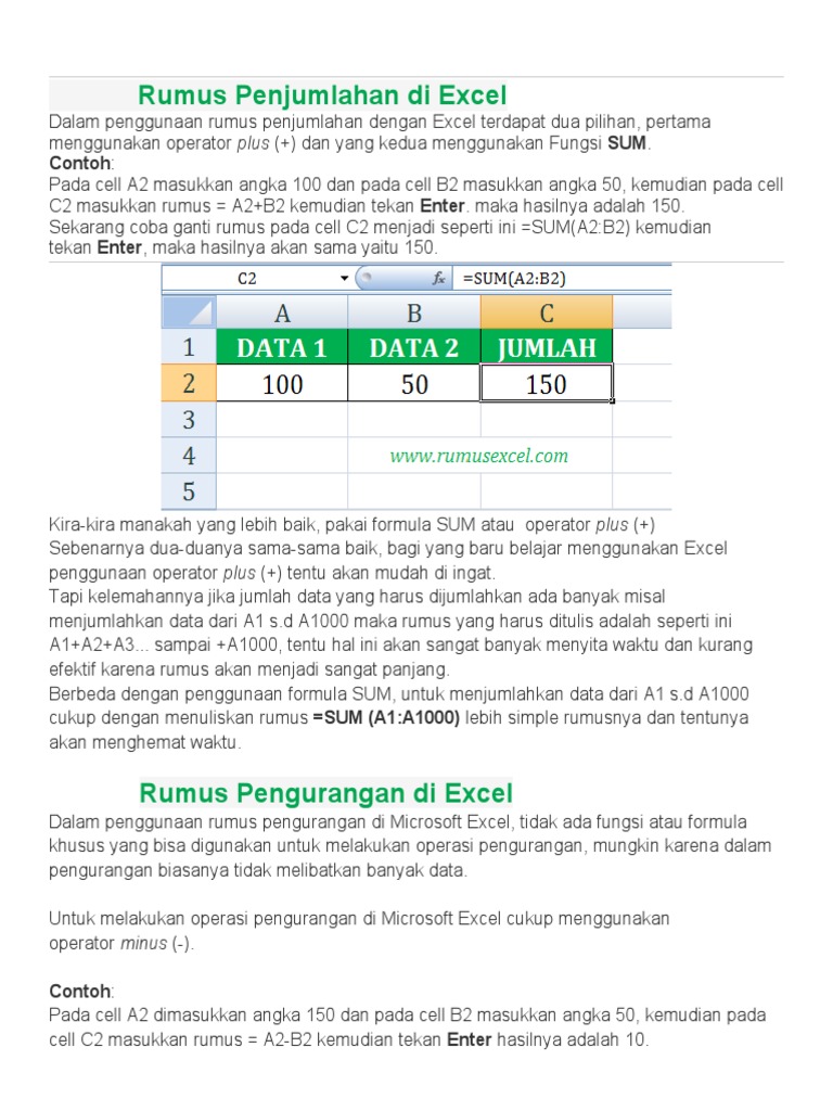 Rumus Penjumlahan Di Excel | PDF