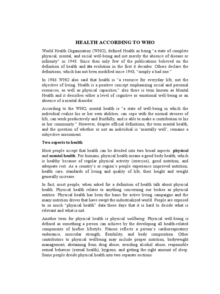 WHO Definitions of Health and Wellness | PDF | Self-Improvement