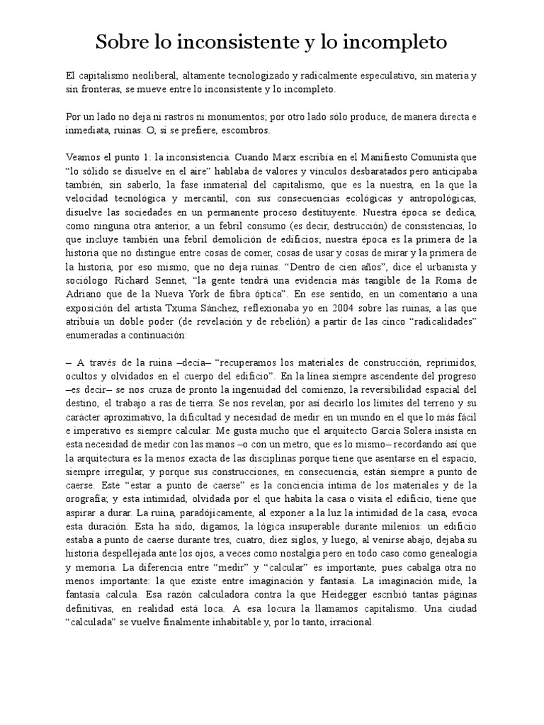Sobre Lo Inconsistente y Lo Incompleto | PDF | Capitalismo | España