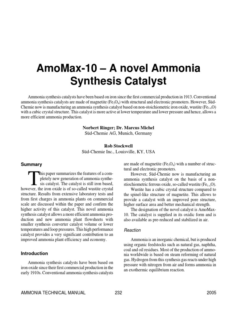 Amomax-10 - A Novel Ammonia Synthesis Catalyst: Norbert Ringer Dr ...