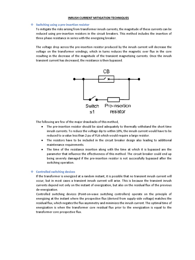Inrush Current Mitigation Techniques Pdf Transformer Physical Quantities