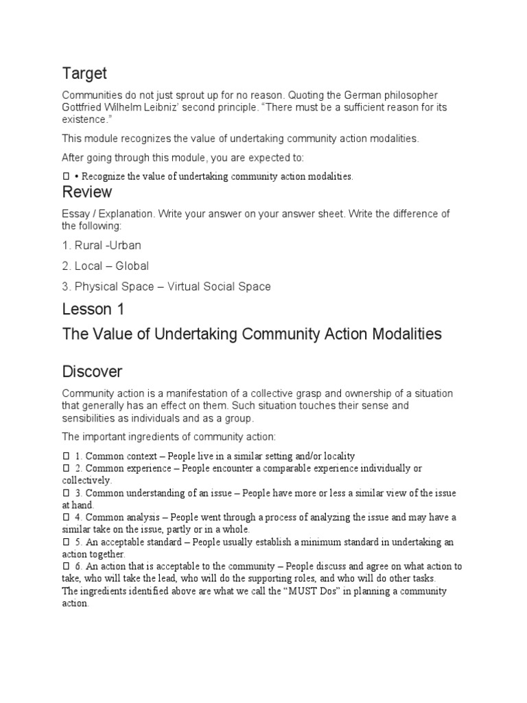 Module 5 Recognize The Value of Undertaking Community Action Modalities ...