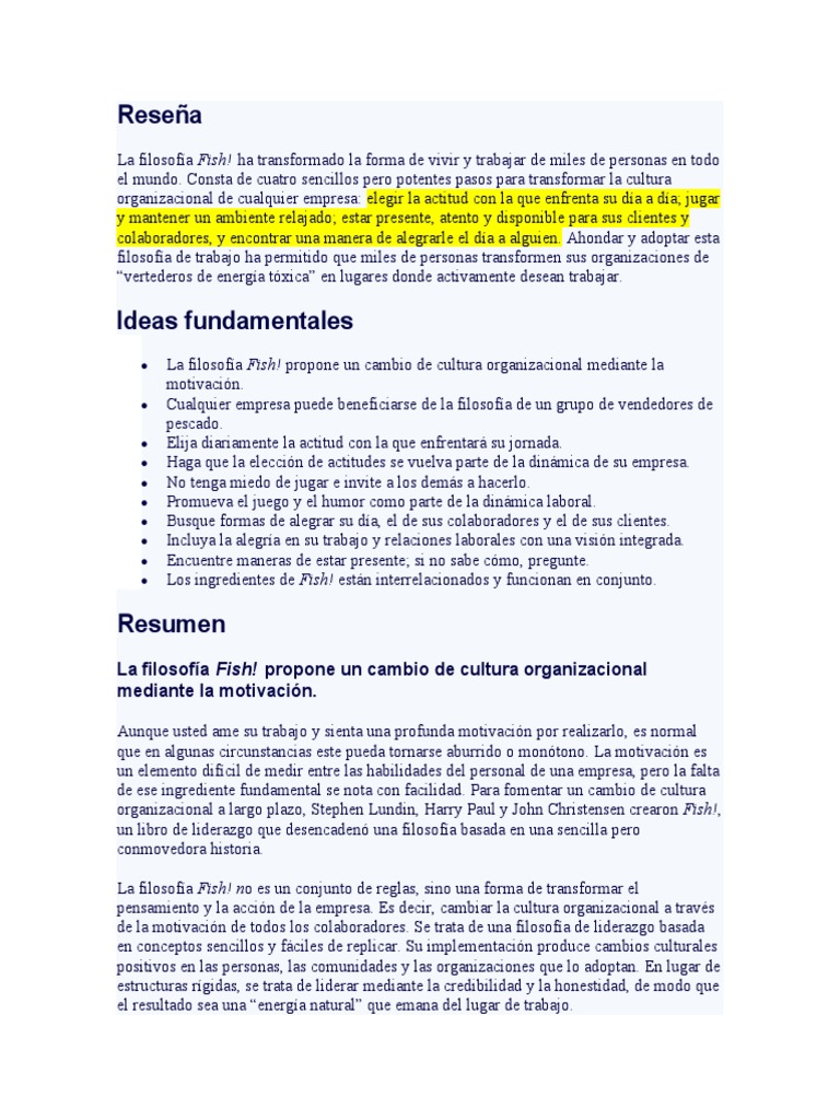 Analisis Libro Fish | PDF | Motivacional | Motivación