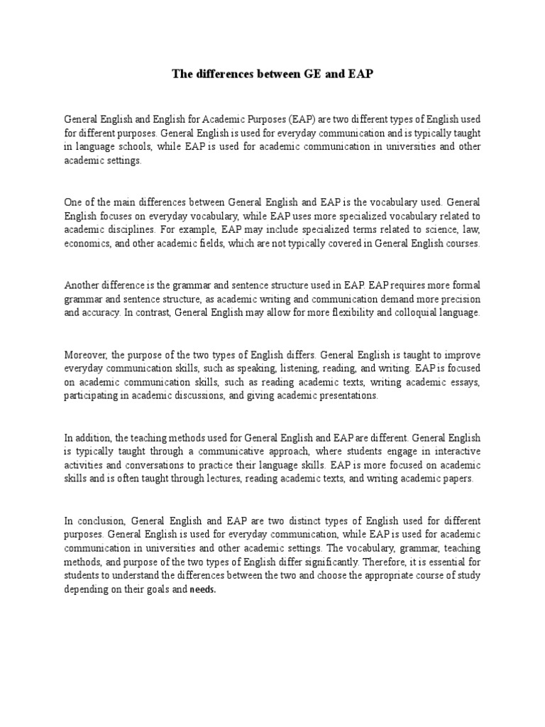 EAP vs General English Explained | PDF | Career & Growth