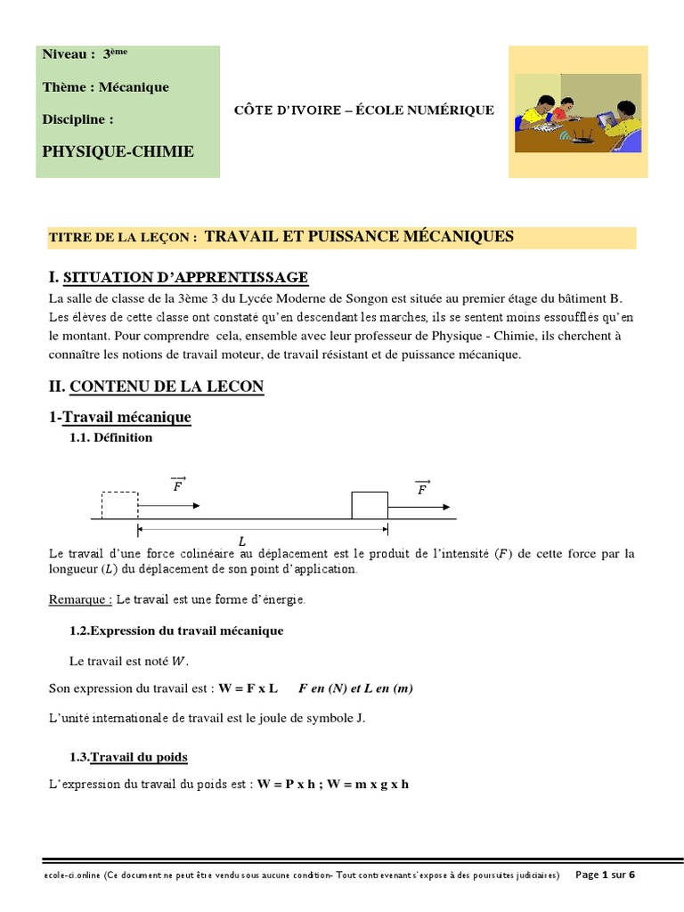 Travail et puissance mécaniques 3ème | PDF | Masse | Puissance (physique)