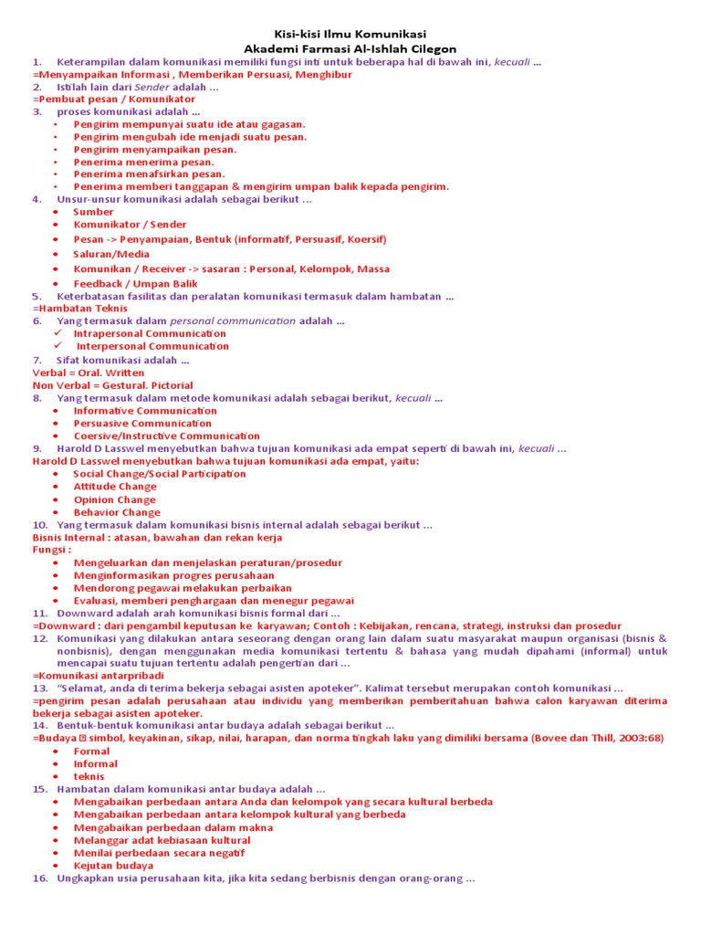 Kisi-Kisi UAS Ilmu Komunikasi Dan PBAK | PDF