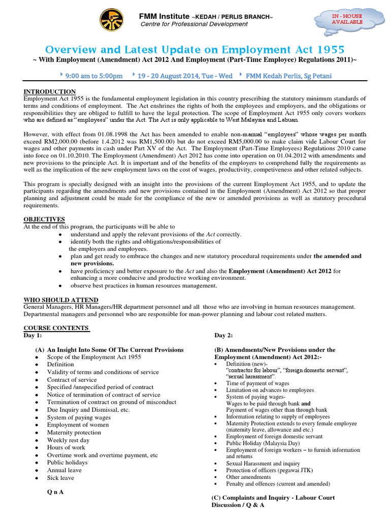 Overview and Latest Update on Employment Act 1955 19-20 August Mr Hng ...