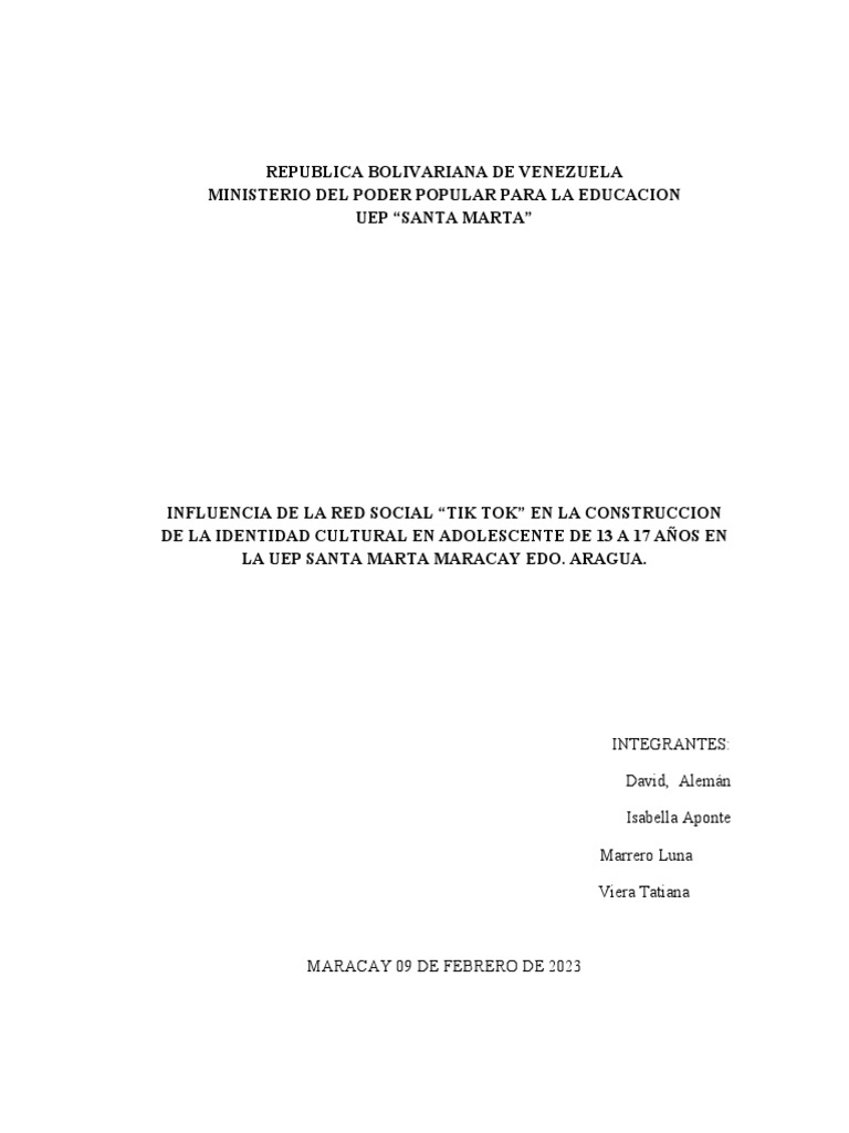 Integrantes: David, Alemán Isabella Aponte Marrero Luna Viera Tatiana | PDF
