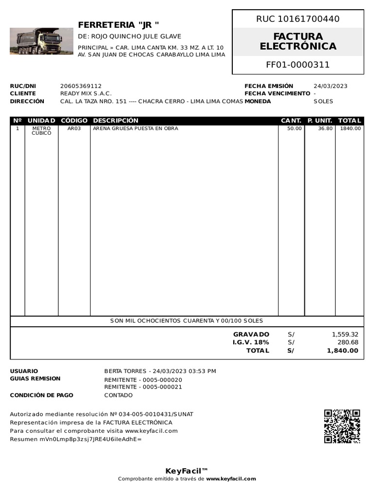 Ferreteria "JR ": Factura Electrónica | PDF