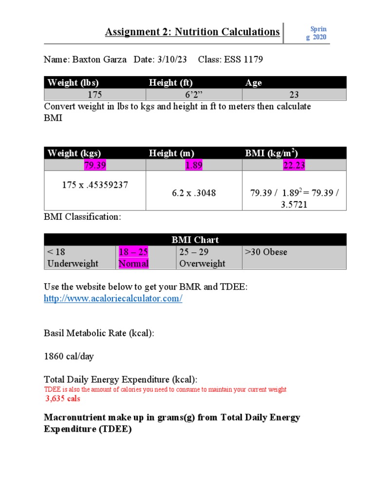 Nutrition Calculations and BMI Guide | PDF