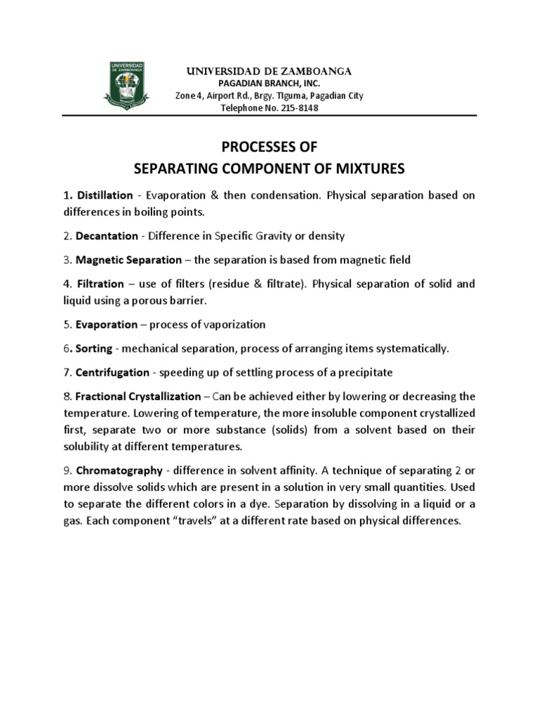 Processes of Separating Component of Mixtures | PDF