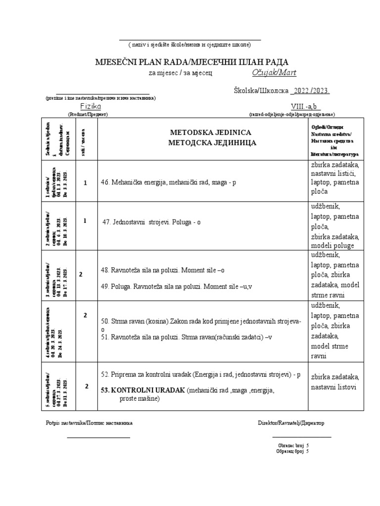 Mjesečni 8. Razred | PDF