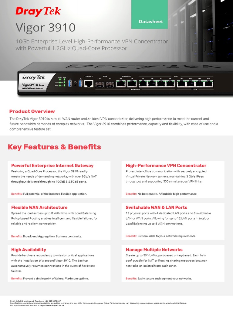 DrayTek Datasheet Vigor 3910 | PDF | Computer Network | Virtual Private ...